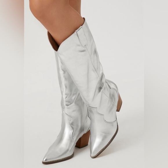 So Me | Shoes | Metallic Silver Cowboy Cowgirl Western Faux Leather ...